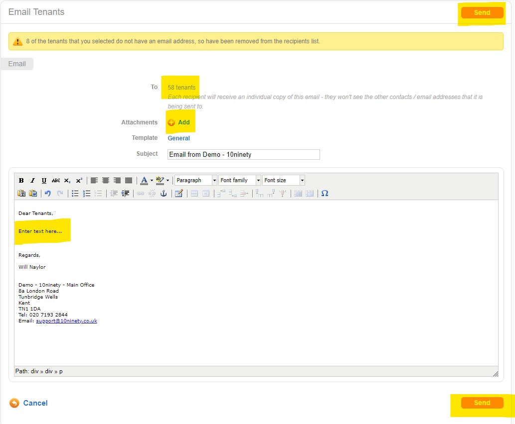 How do I email all of my active tenants or landlords? – 10ninety